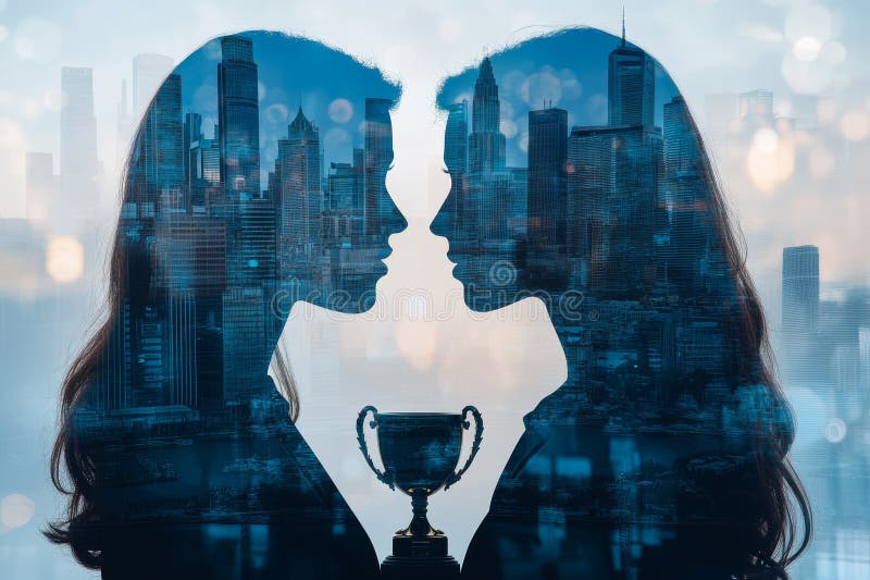 A Double Exposure of a Corporate Award and a Team, Representing the ...