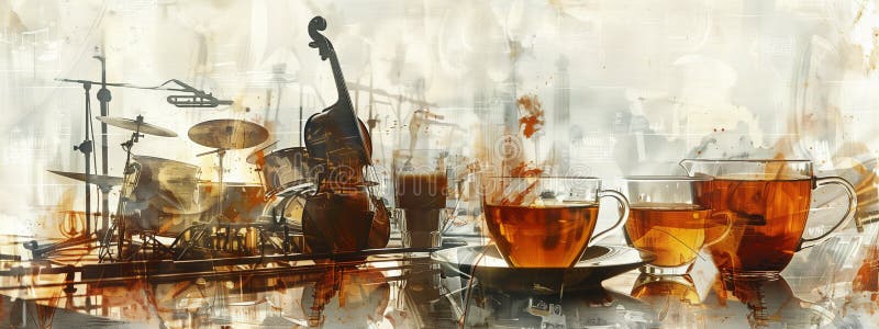 Double Exposure of Cups of Tea with a Pot, and Musical Instruments ...