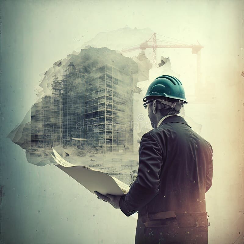 Double Exposure Design. Building Engineer, and Architect Stock ...