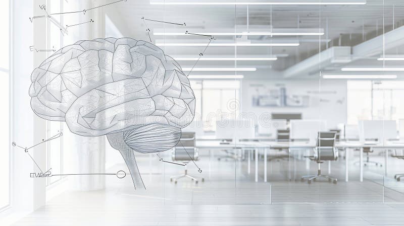 Double Exposure of Desktop with Computer and Brain Drawing Hologram ...