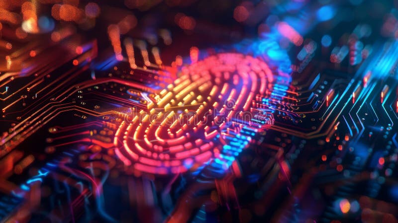 Double Exposure of Digital Fingerprint and Ai Circuits Showcasing Voice ...