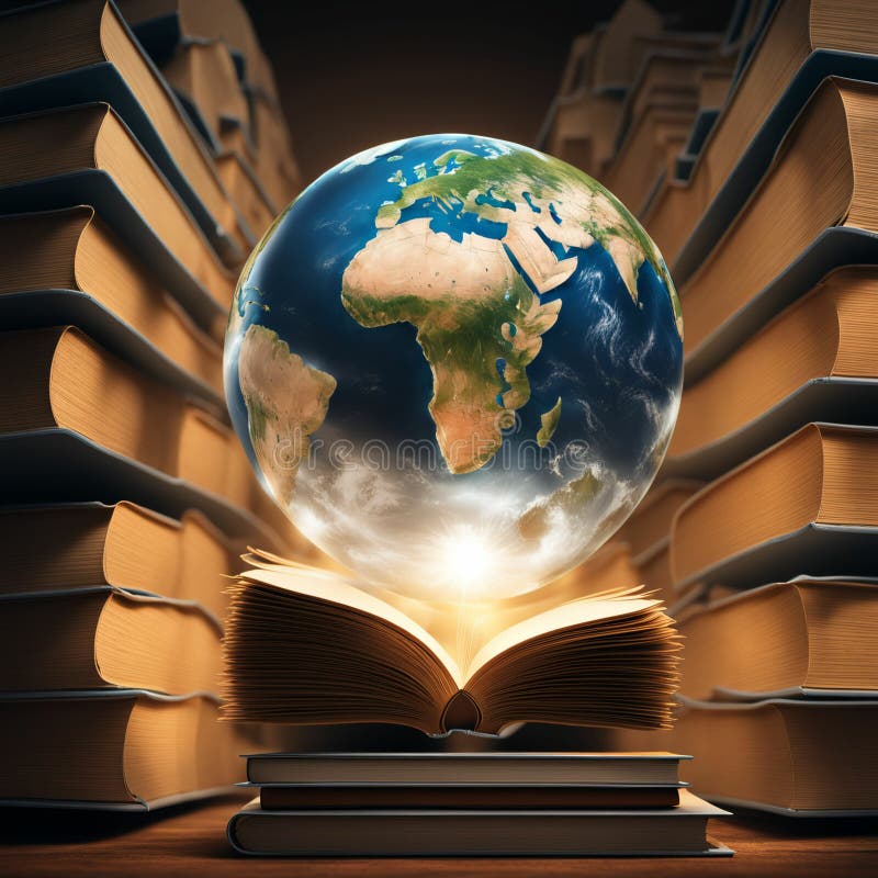 A Double Exposure Effect with an Earth Globe and Books Illustration ...