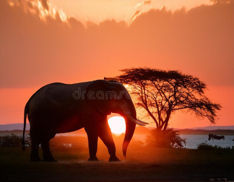 Double Exposure Effect of Elephant at Sunset Stock Illustration ...
