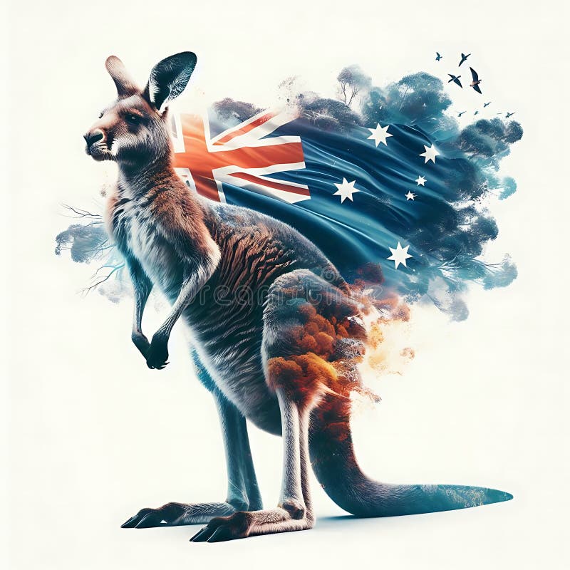 Double Exposure Effect of Kangaroo with Australian Flag Stock ...
