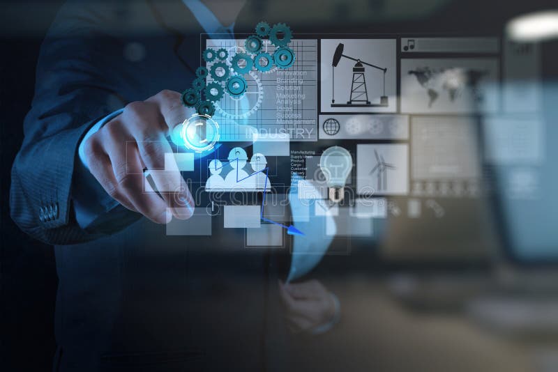 Double Exposure of Engineer Businessman Working on Modern Techno Stock ...