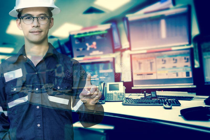 Double Exposure of Engineer or Technician Man in Working Shirt Stock ...