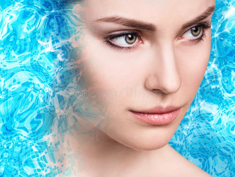 Double Exposure of Female Face and Water Pool Ripple. Stock Image ...