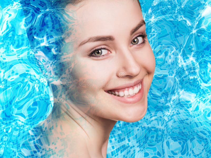 Double Exposure of Female Face and Water Pool Ripple. Stock Image ...