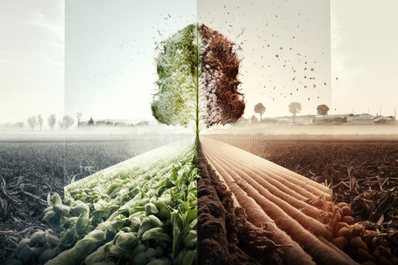 Double-exposure of Fields of Crops Growing Side by Side, with One Field ...
