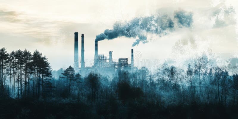 A Double Exposure of a Forest Merging with the Image of a Factory ...