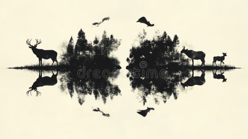 Double Exposure of Forest Wildlife Silhouettes with Reflections in ...