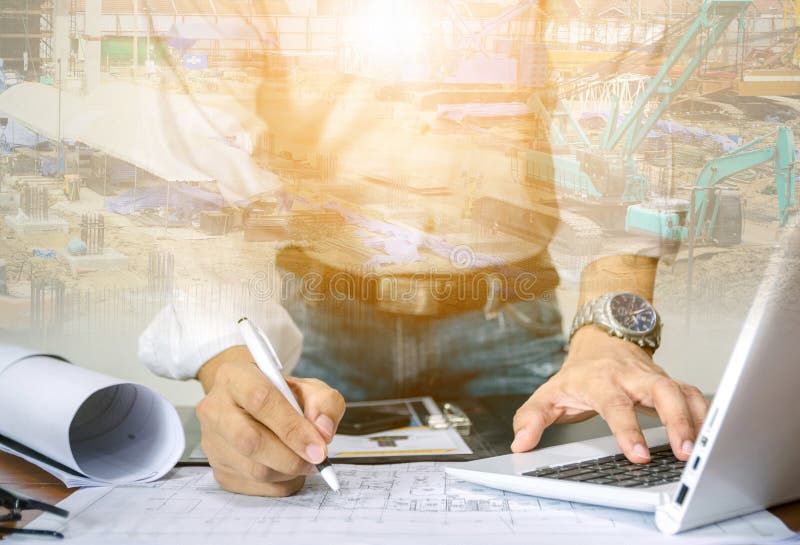 Double Exposure Future Building Engineering Concept with Exposure To ...