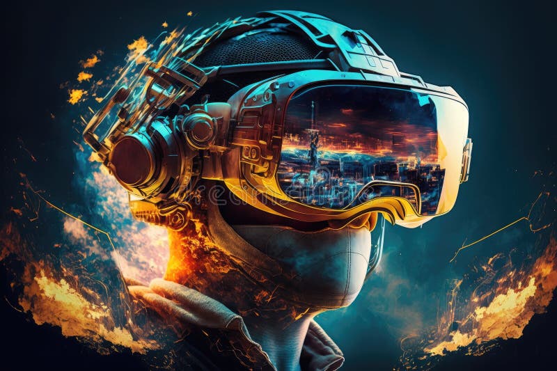 Double Exposure of Futuristic Technologies in Form of Helmet with ...