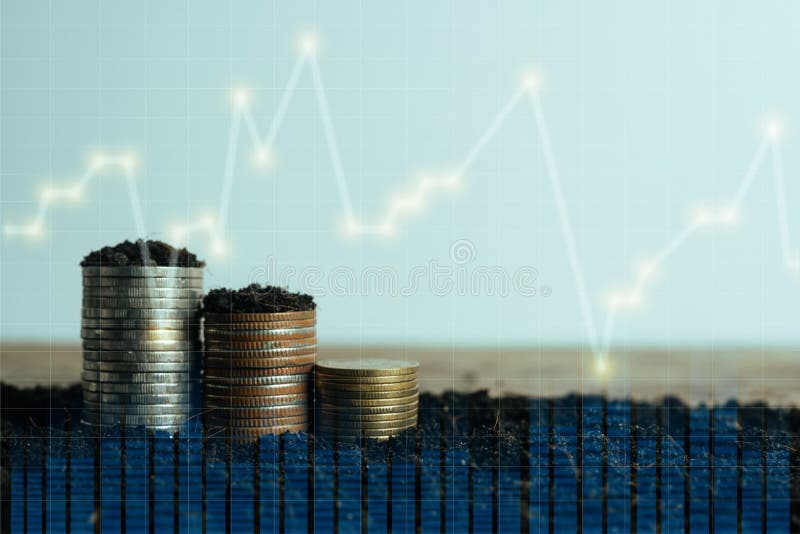 Double Exposure of Graph and Rows of Coins for Finance and Business ...