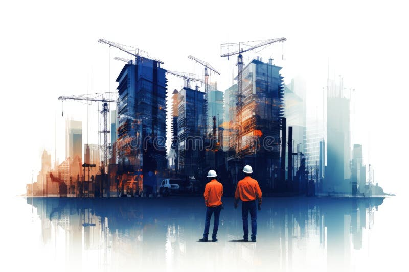 Double Exposure Graphic Design of Digital Building Construction ...