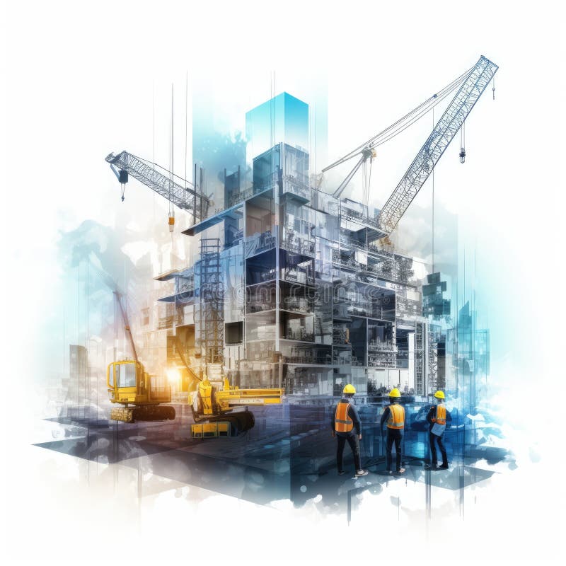 Double Exposure Graphic Design of Digital Building Construction ...