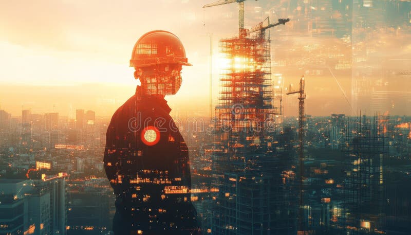 Double Exposure Graphic Design Featuring Engineers at Work on Future ...