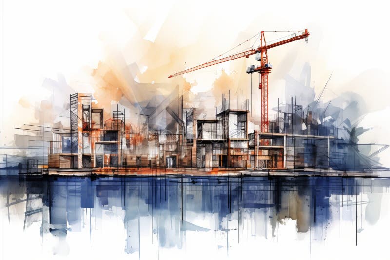 Double Exposure Graphic Design of Modern Building Construction ...