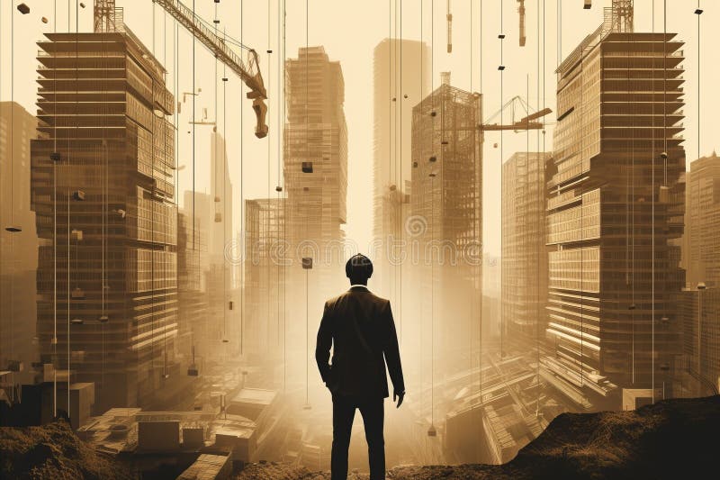 Double Exposure Graphic Design Showcasing Building Construction ...