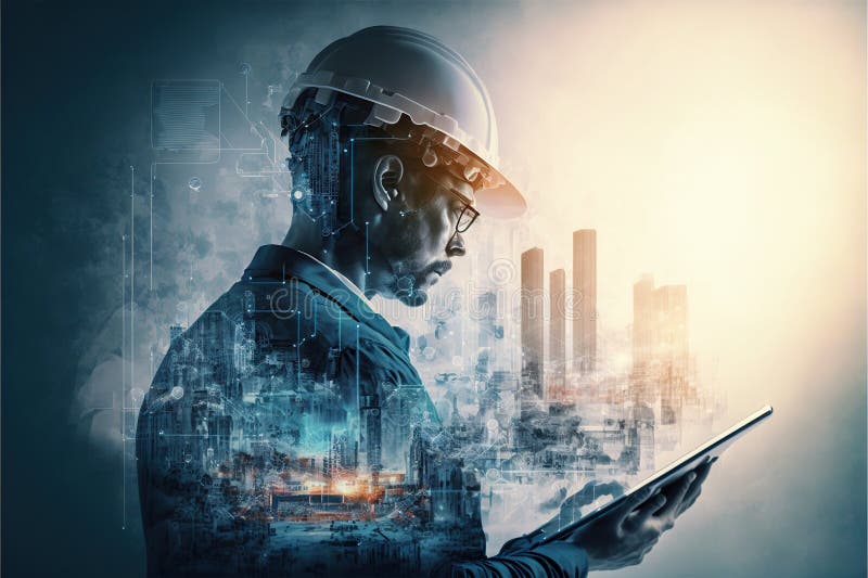 Double Exposure Graphic with Engineer Control Operation on Digital ...