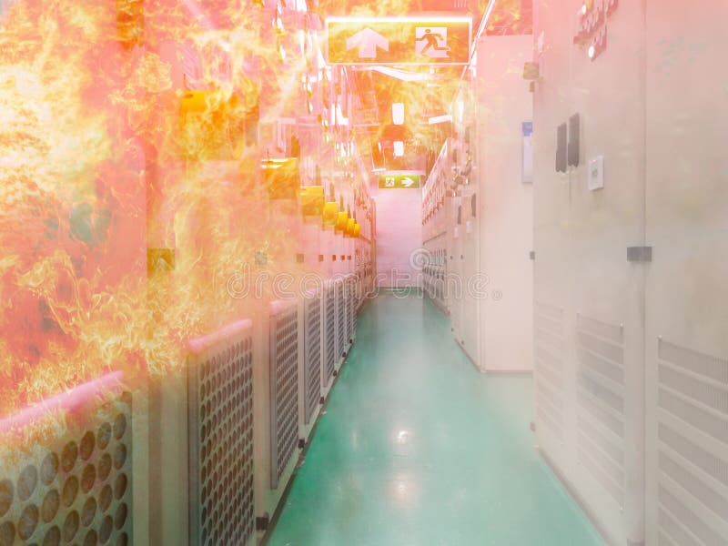 Double Exposure Green Emergency Exit Sign in Hospital Showing Th Stock ...