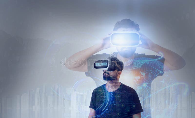 Guy Looking through VR Virtual Reality Glasses Stock Photo - Image of ...