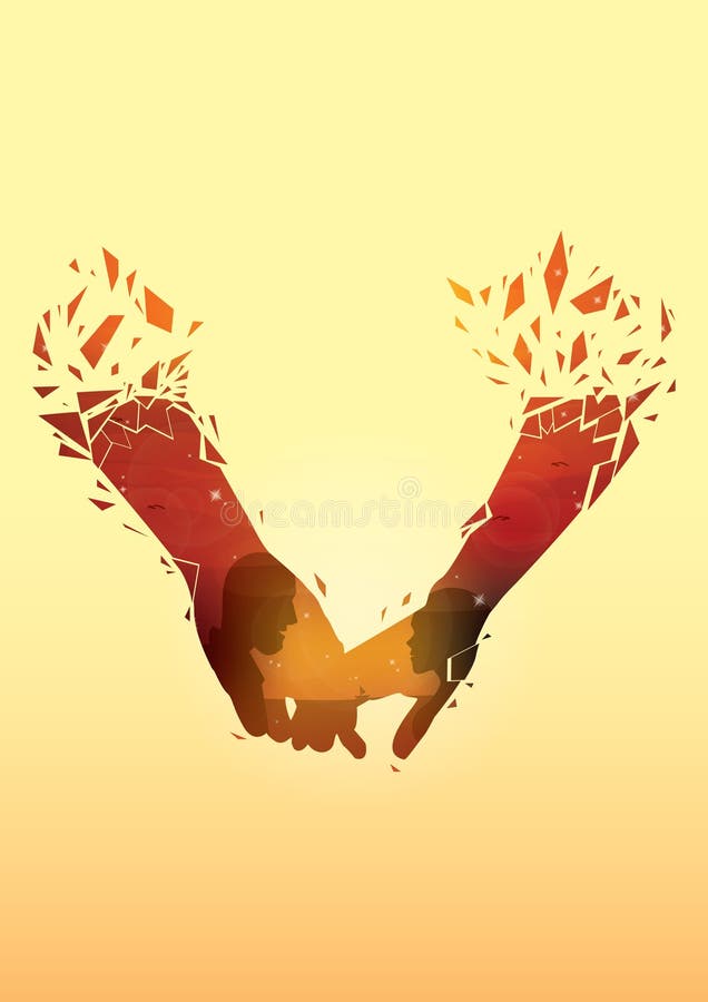 Double Exposure of Hands and Couple. Vector Illustration Decorative ...