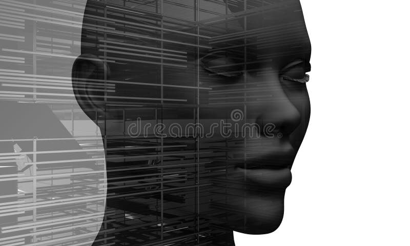 Double Exposure of Head and Abstract Background Stock Illustration ...