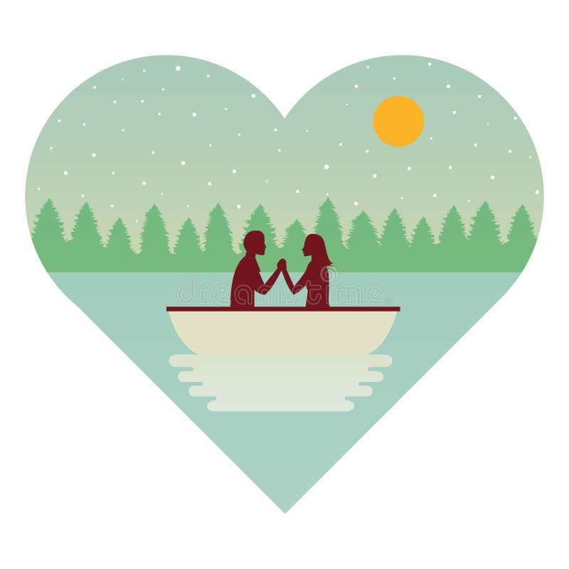 Double Exposure of Heart and Couple in Love. Vector Illustration ...