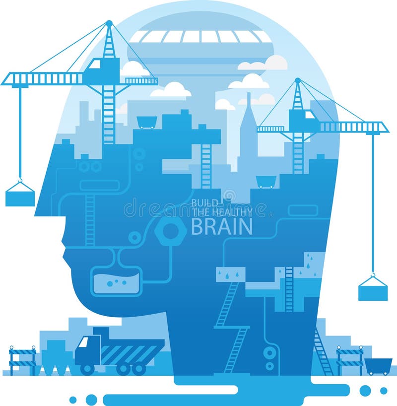 Double Exposure of Human Head and Construction Site. Vector ...