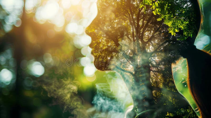 A Double Exposure of a Human Lung and Trees on Forest the Background ...