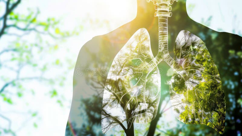 A Double Exposure of a Human Lung and Trees on Forest the Background ...