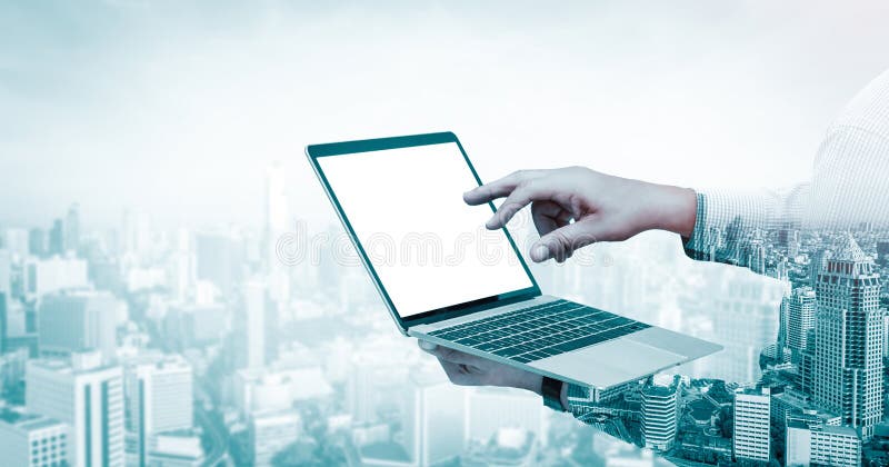 Double Exposure Image of Businessman Use Computer Uds Stock Photo ...