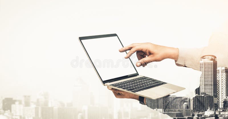 Double Exposure Image of Businessman Use Computer Stock Image - Image ...