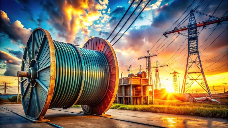 Double Exposure Image Captures Power Cable Reel Installation and ...