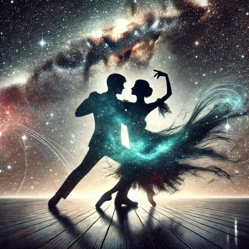 Double Exposure Image of a Dancing Figure in Blended Starry Night Sky ...