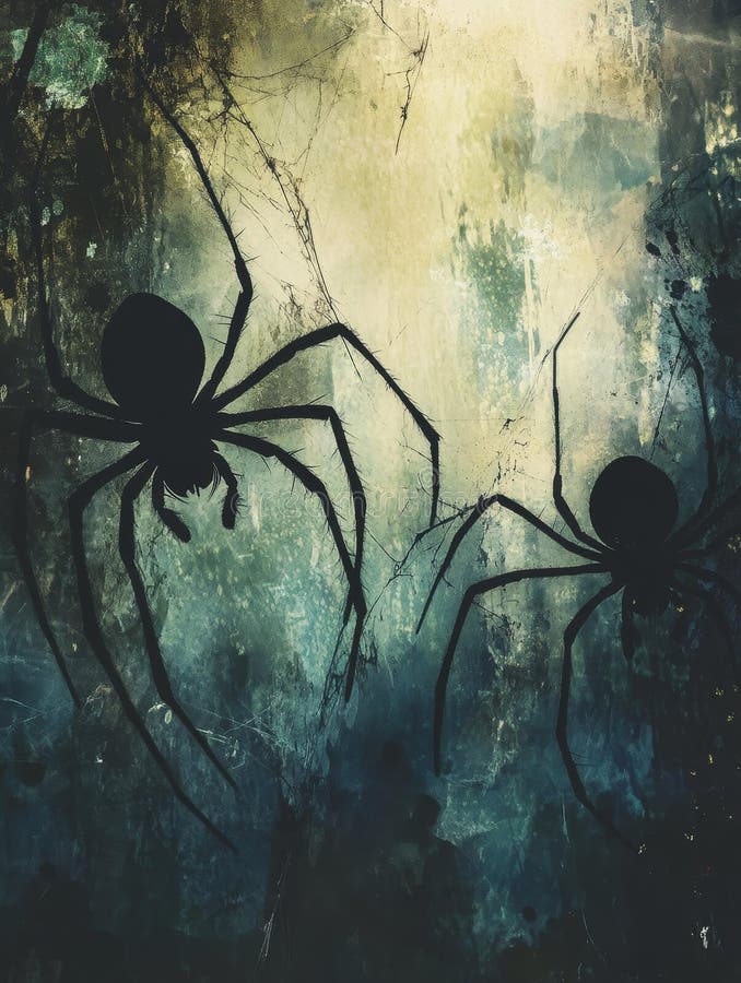 A Double Exposure Image Featuring Two Delicate Spiders Silhouetted ...