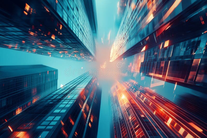 Double Exposure Image of a Futuristic Skyscraper Stock Illustration ...