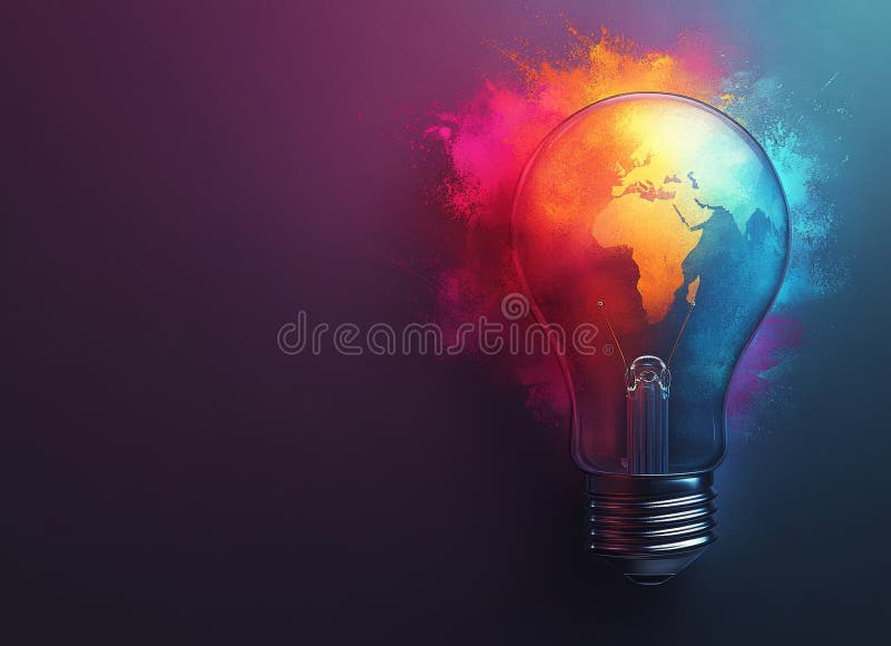 In a Double Exposure Image, a Light Bulb Encloses a Glowing Globe, with ...