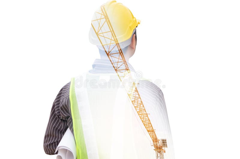 Double Exposure Image of Professional Engineer in Protective Helmet and ...