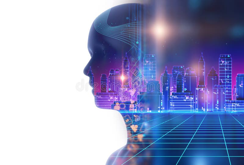 Double Exposure Image of Virtual Human 3d Illustration Stock ...