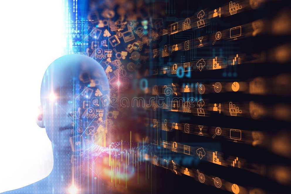 Double Exposure Image of Virtual Human 3dillustration Stock ...