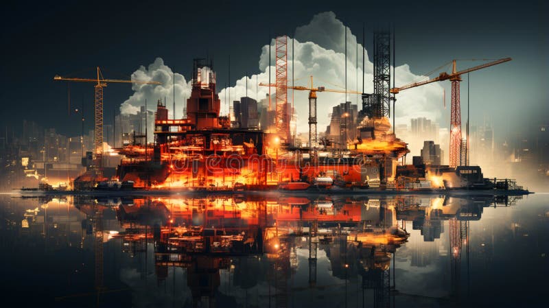 Double Exposure of Industrial Construction Site Stock Image - Image of ...