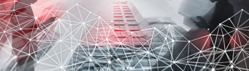 Double Exposure Internet Connection Network with Silhouette of Business ...