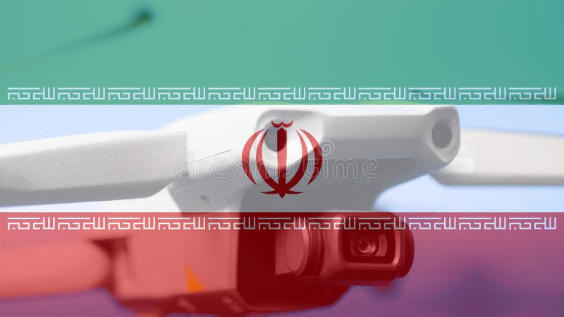 Double Exposure of Iran Flag and Quadcopter Drone Aerial Camera Stock ...