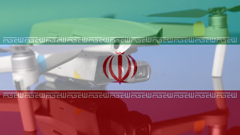 Double Exposure of Iran Flag and Quadcopter Drone Aerial Camera Stock ...