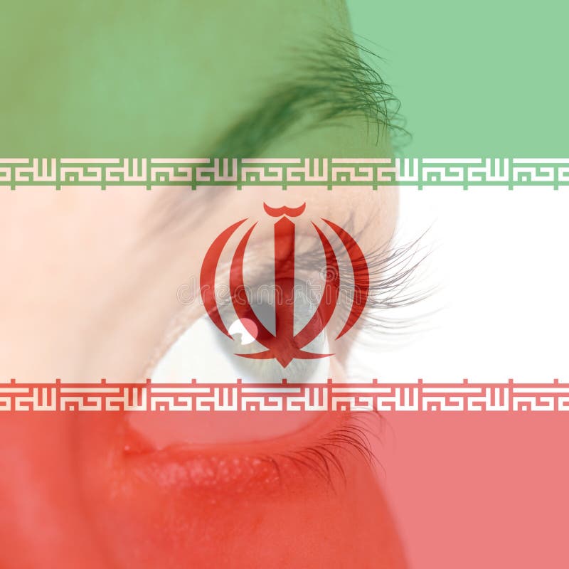 Double Exposure of Iran Flag with Woman`s Eye Stock Illustration ...