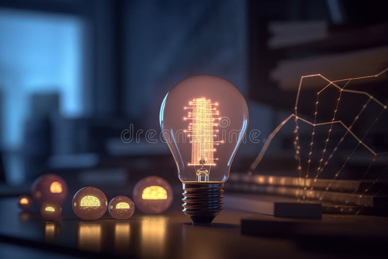 Double Exposure Light Bulb and Statistical Graph, Stock Illustration ...