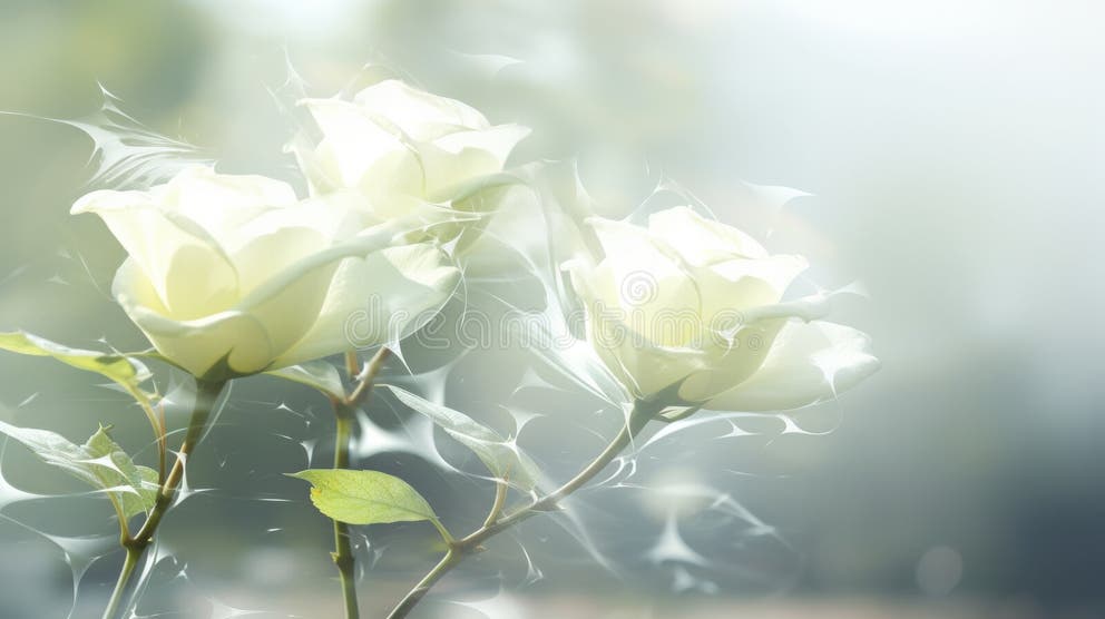 Double Exposure Light with White Roses Frame Greeting Card Template ...