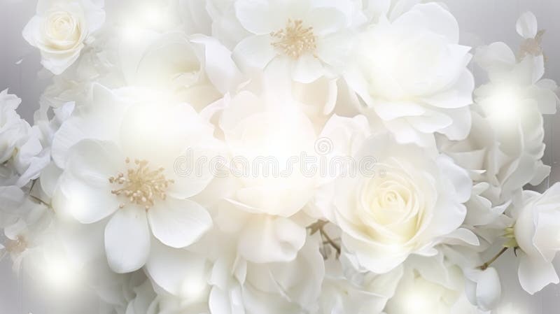 Double Exposure Light with White Roses Frame on Greeting Card Template ...